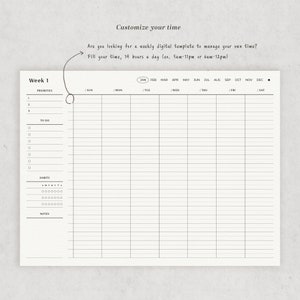 Weekly Schedule, Weekly Hourly Digital Planner Template for Goodnotes ...