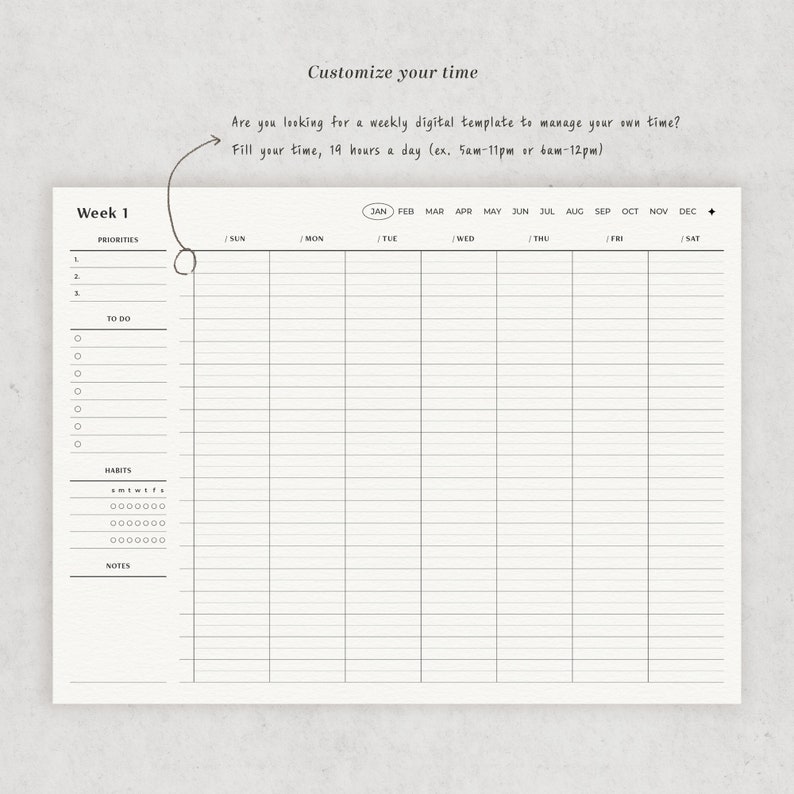 Weekly Schedule Weekly Hourly Digital Planner Template for - Etsy