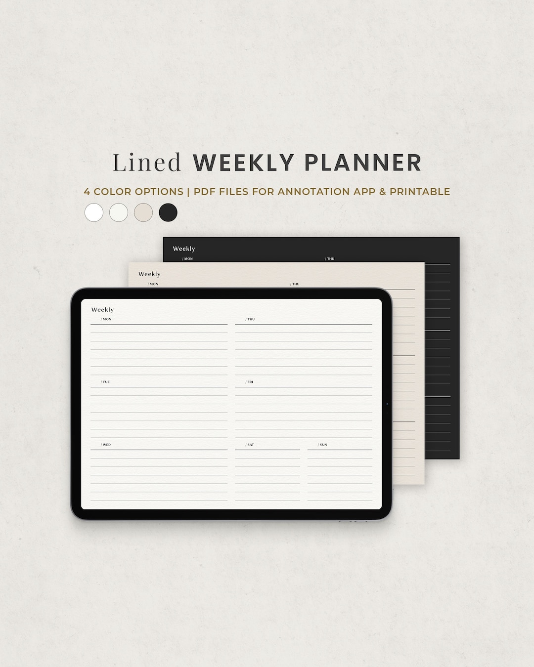 Minimalist Lined Weekly Planner Printable, Digital Simple Weekly Agenda ...
