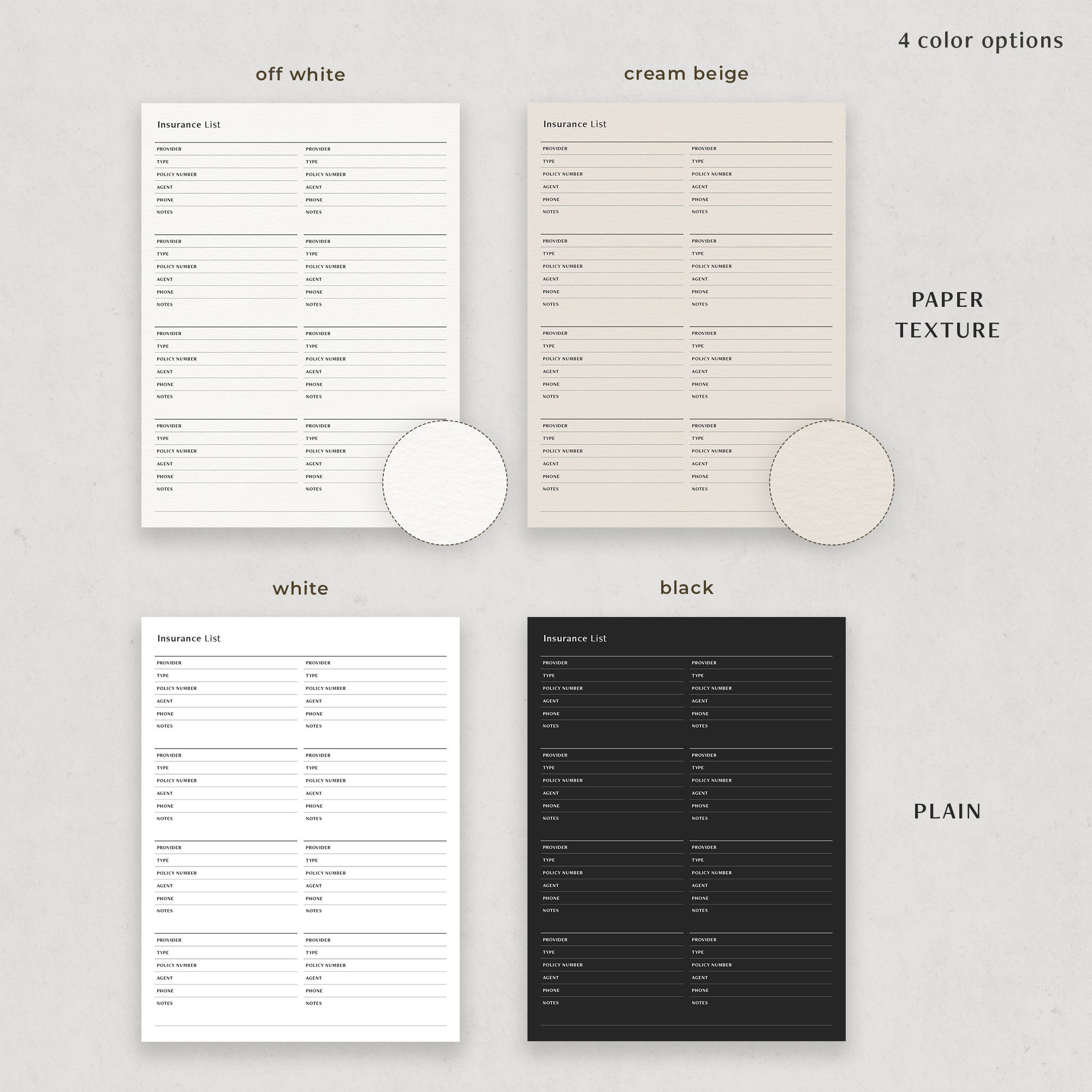 Insurance Information Tracker Insurance Contact List Digital - Etsy