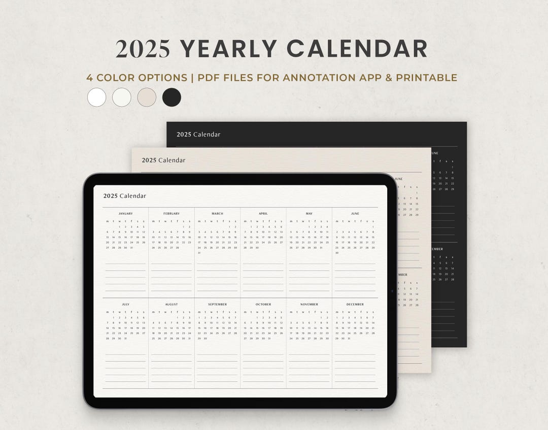 Digital Calendar 2025, Yearly Planner, Yearly Calendar Template for ...
