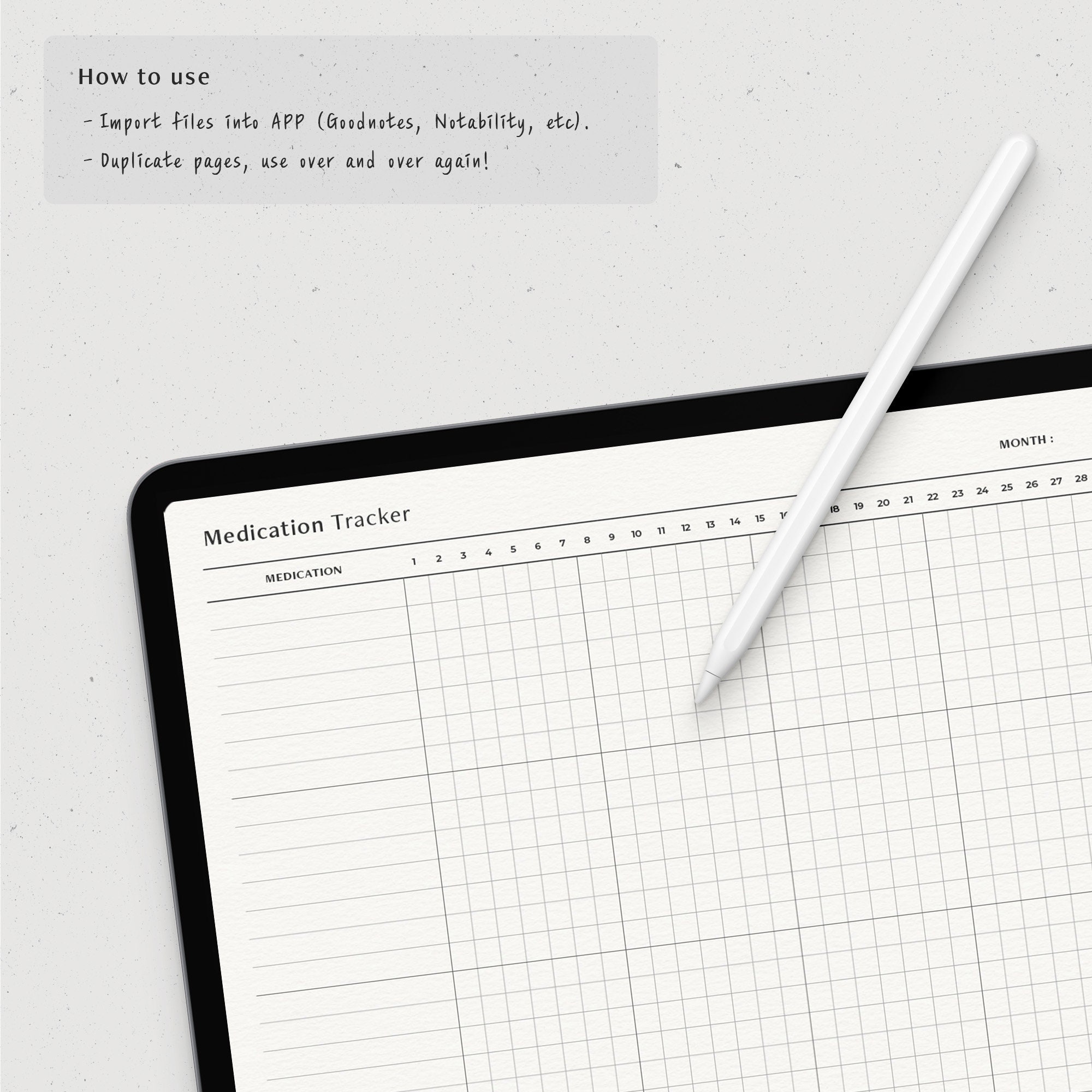 Monthly Medication Tracker Digital Template, Goodnotes Supplement ...