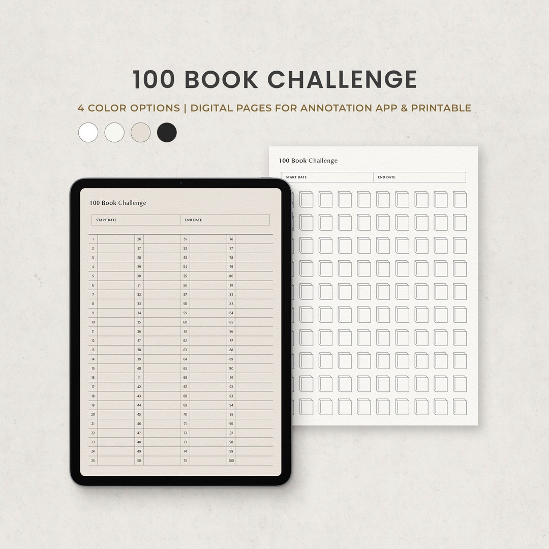 100 Book Challenge, Digital Reading Tracker Goodnotes Template, Book ...