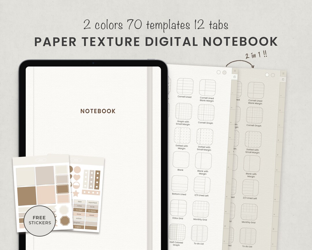 Minimalist Digital Notebook With Tabs for iPad Goodnotes Notability ...