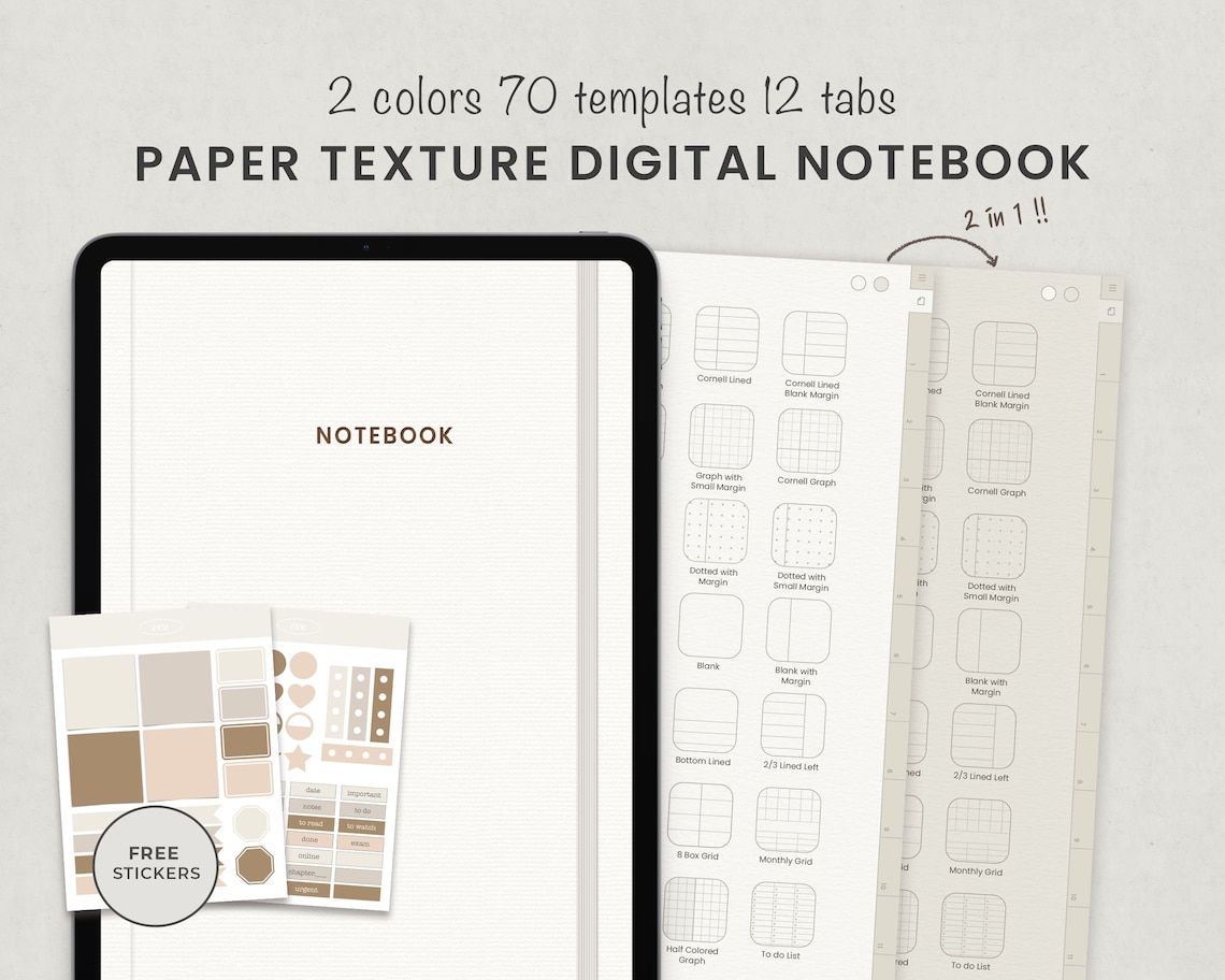 Minimalist Digital Notebook With Tabs for Ipad Goodnotes - Etsy