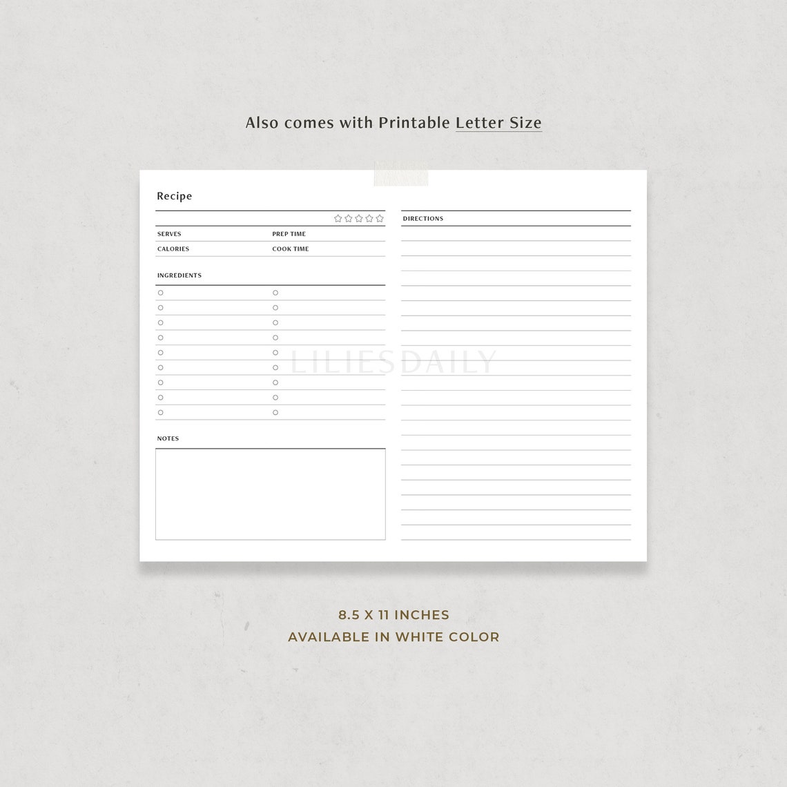 Recipe Template Printable, Digital Recipe Book Landscape Pages for ...