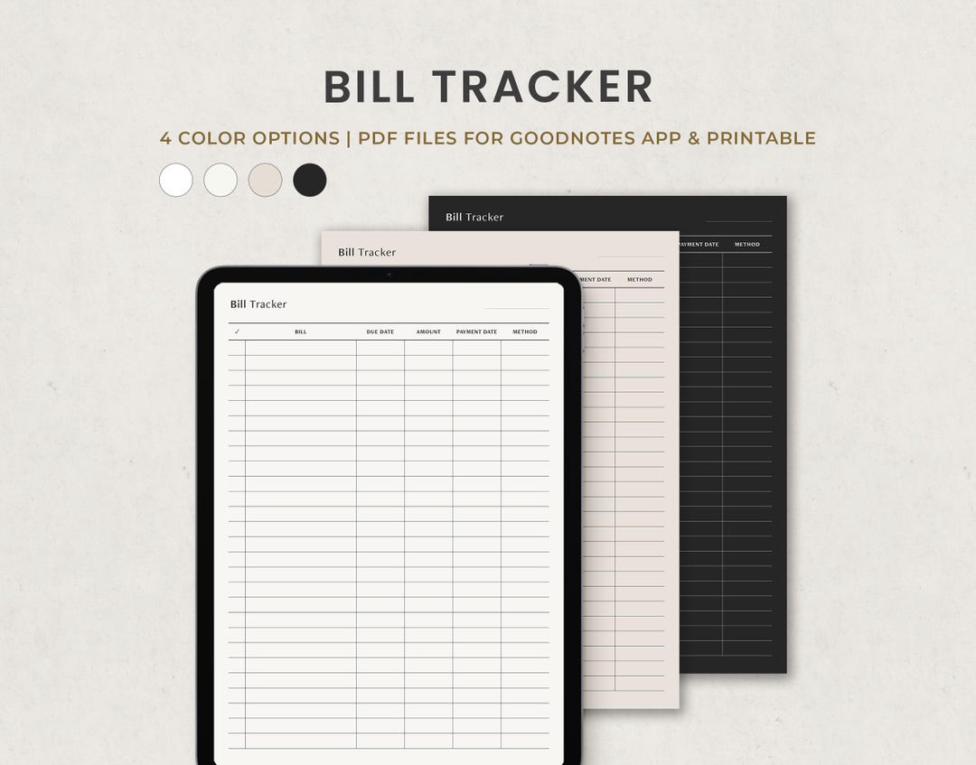 Bill Tracker, Monthly Expense Log, Bill Payment Digital Template for ...