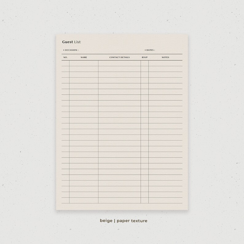Guest List Tracker Event Attendance Log Party Digital - Etsy