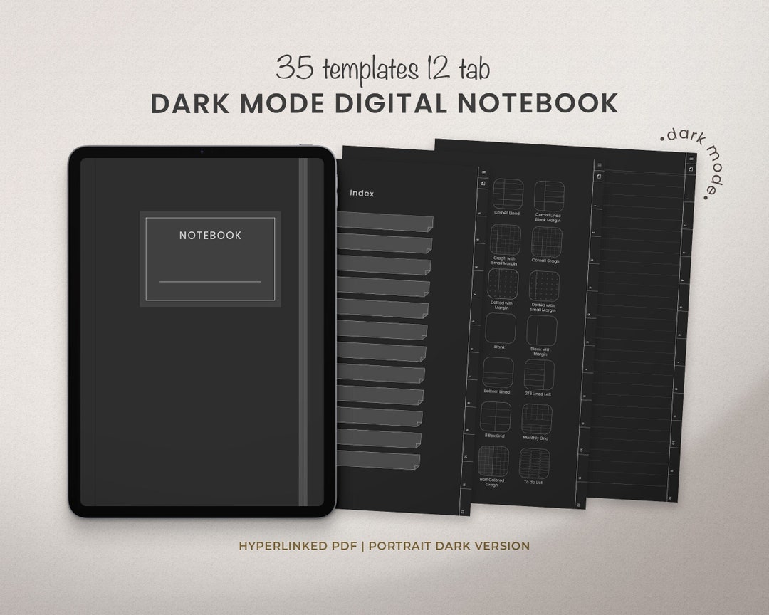 Dark Mode Digital Notebook With 12 Tabs for Goodnotes iPad Notability ...
