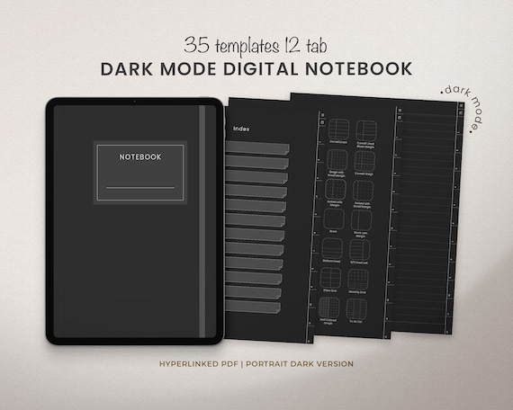 Dark Mode Digital Notebook With 12 Tabs for Goodnotes Ipad - Etsy