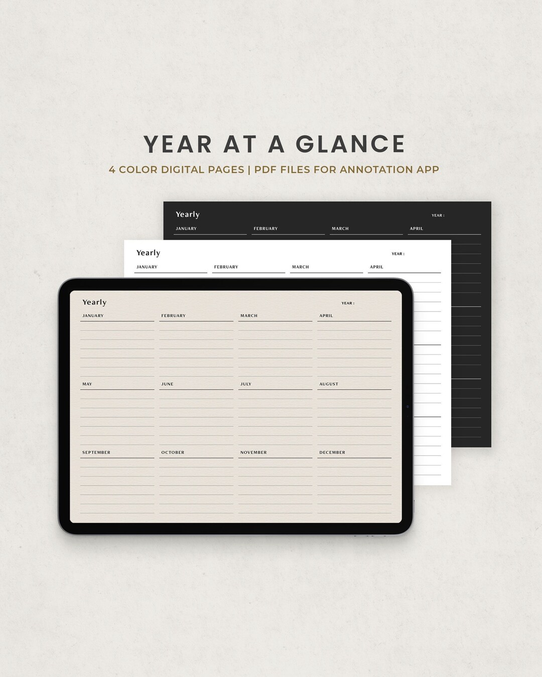 Year at a Glance Digital Planner, Yearly Overview Planner for iPad ...