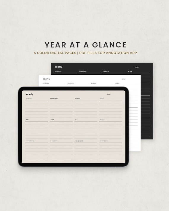Year at a Glance Digital Planner Yearly Overview Planner for | Etsy
