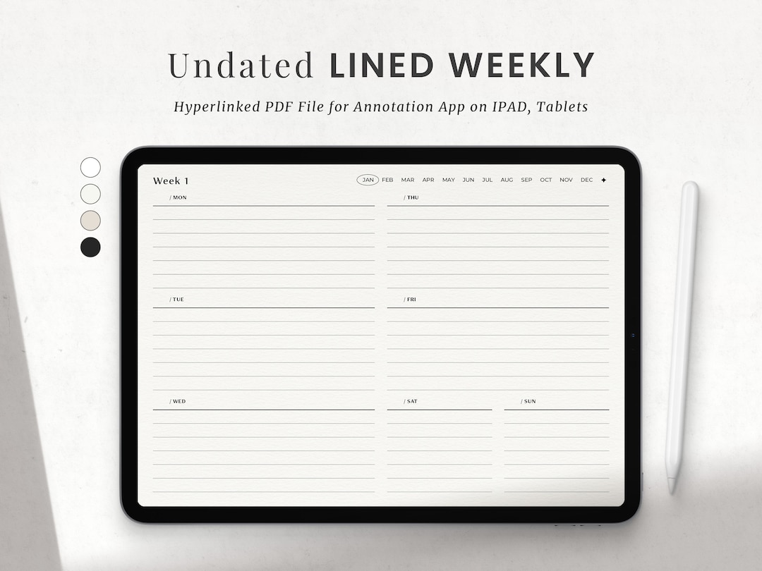 Weekly Planner Digital Goodnotes iPad Notability, Undated Minimal Lined ...
