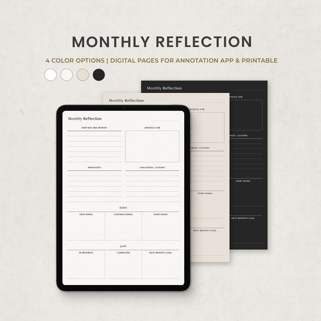 Monthly Reflection Planner, Digital Monthly Review Page, Goodnotes ...