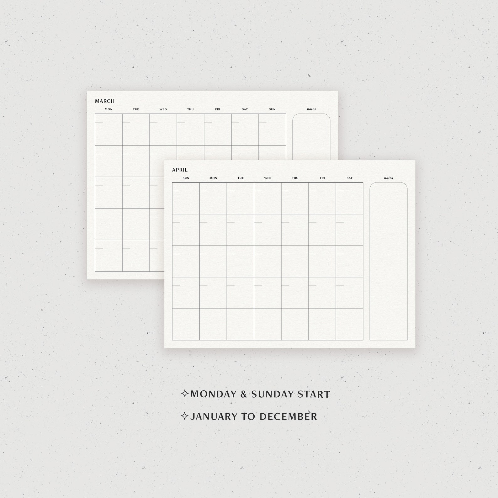 Monthly Planner With Notes Undated Monthly Calendar Template - Etsy