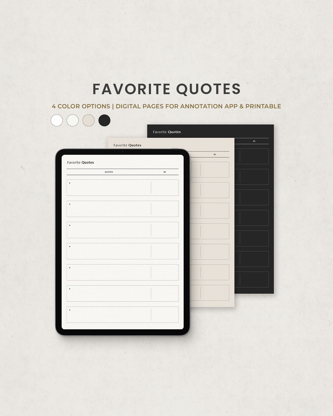 Favorite Quotes, Quote Journal, Inspirational Quote Log Digital Planner ...