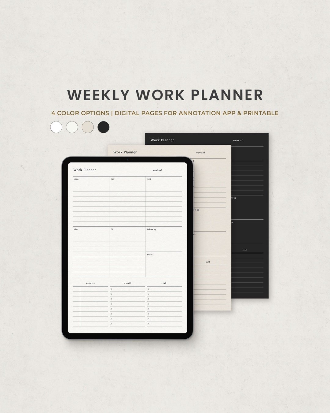 Weekly Work Planner, 5 Day Office Work Digital Template for Goodnotes ...