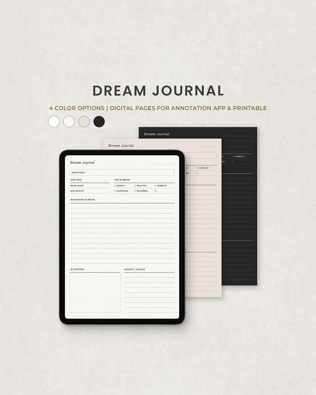 Dream Journal Printable, Daily Dream Tracker, Digital Sleep Quality Log ...