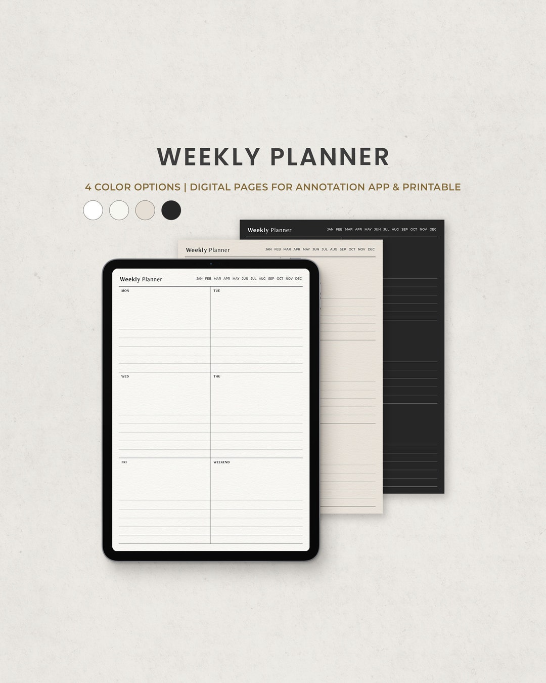 Undated Weekly Digital Planner Template Half Lined for iPad Goodnotes ...