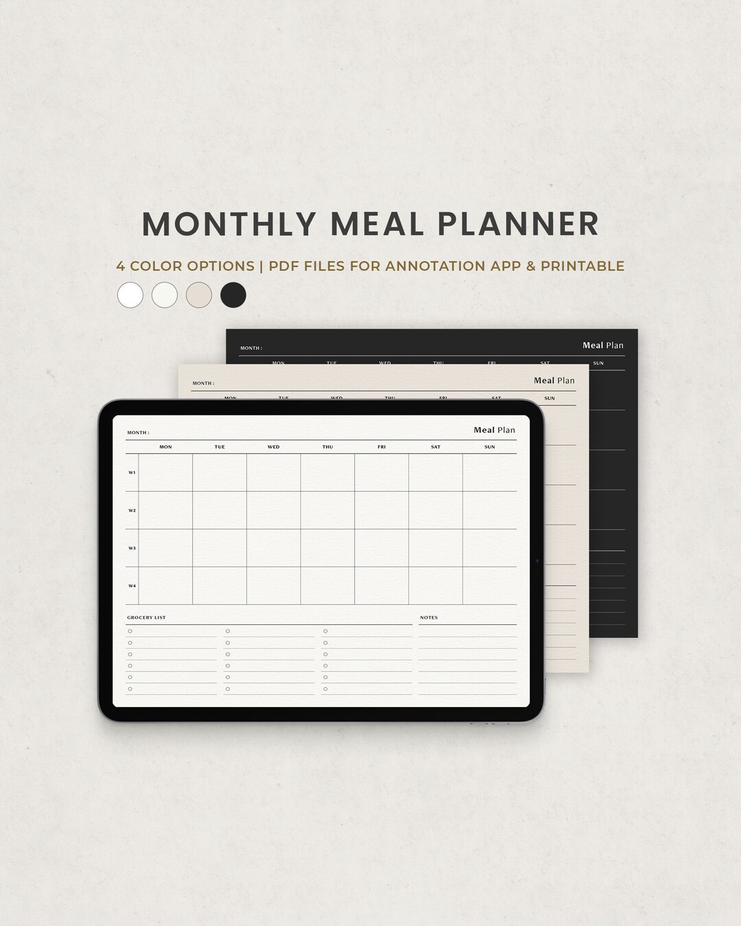 Digital Monthly Meal Planner Template Grocery List, Menu Plan, Daily ...