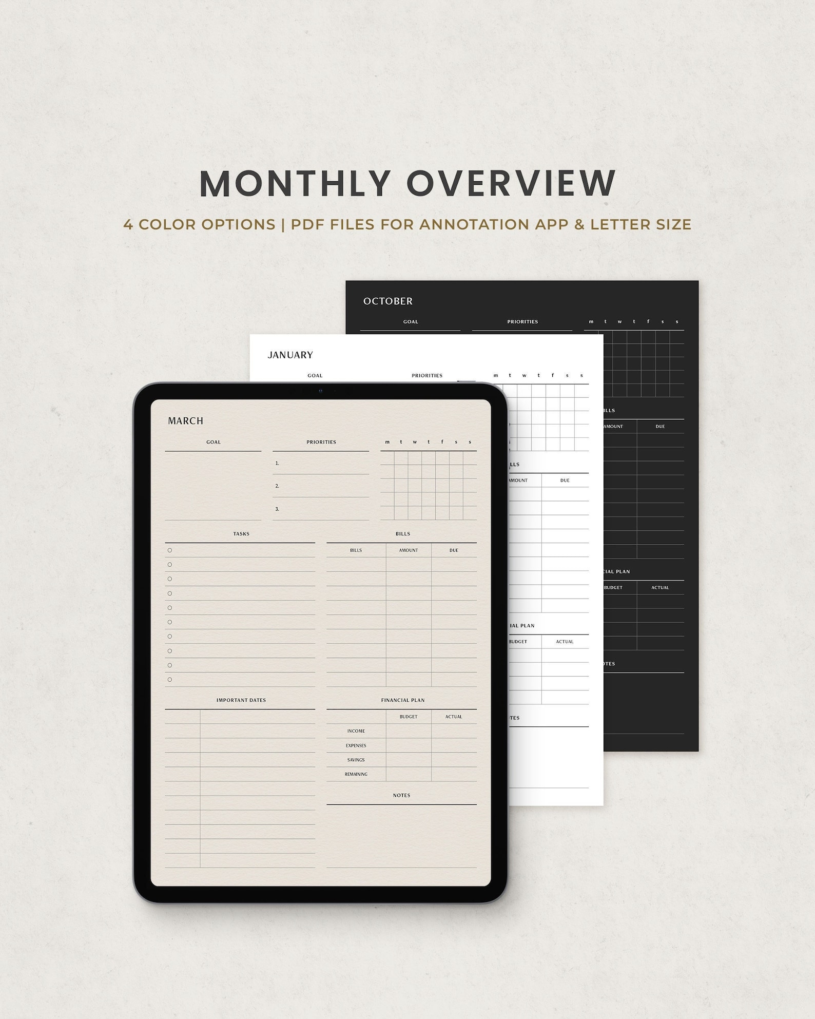 Monthly Overview Digital Template Monthly Planner Month at a | Etsy