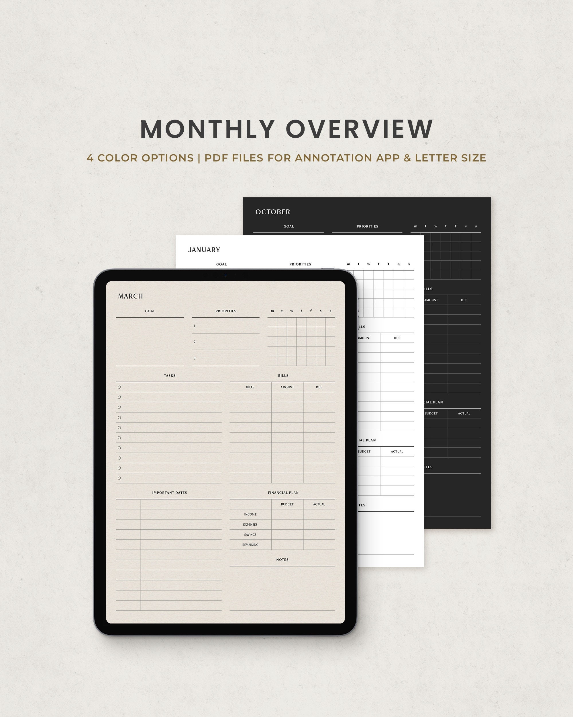 Monthly Overview Digital Template Monthly Planner Month at a | Etsy