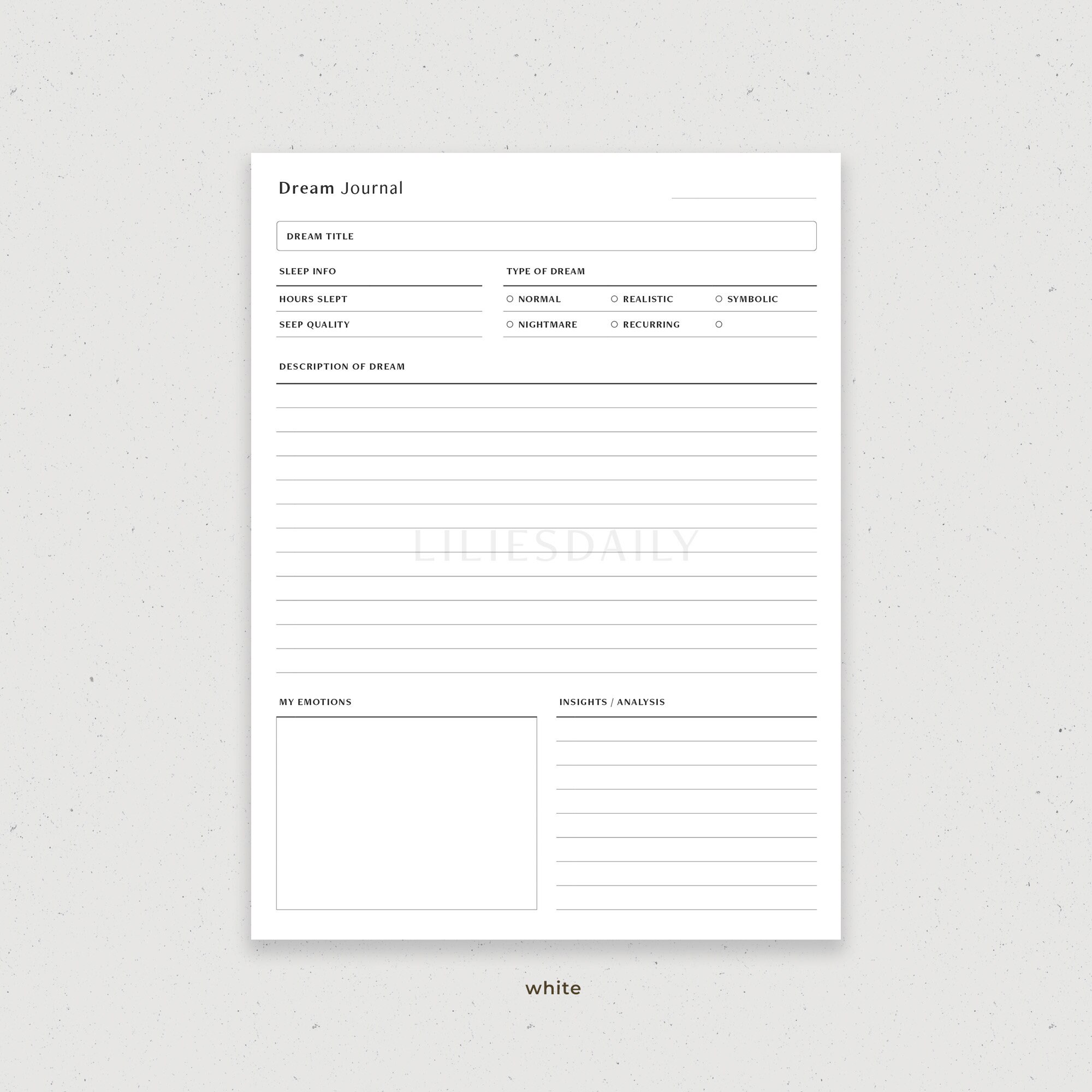 Dream Journal Printable, Daily Dream Tracker, Digital Sleep Quality Log ...