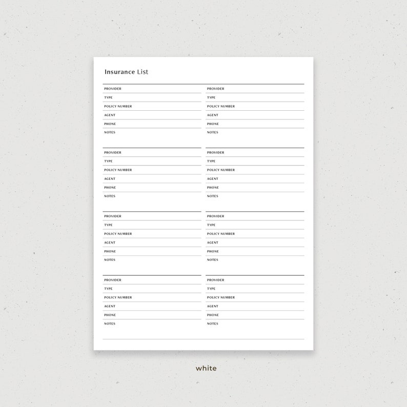 Insurance Information Tracker Insurance Contact List Digital - Etsy