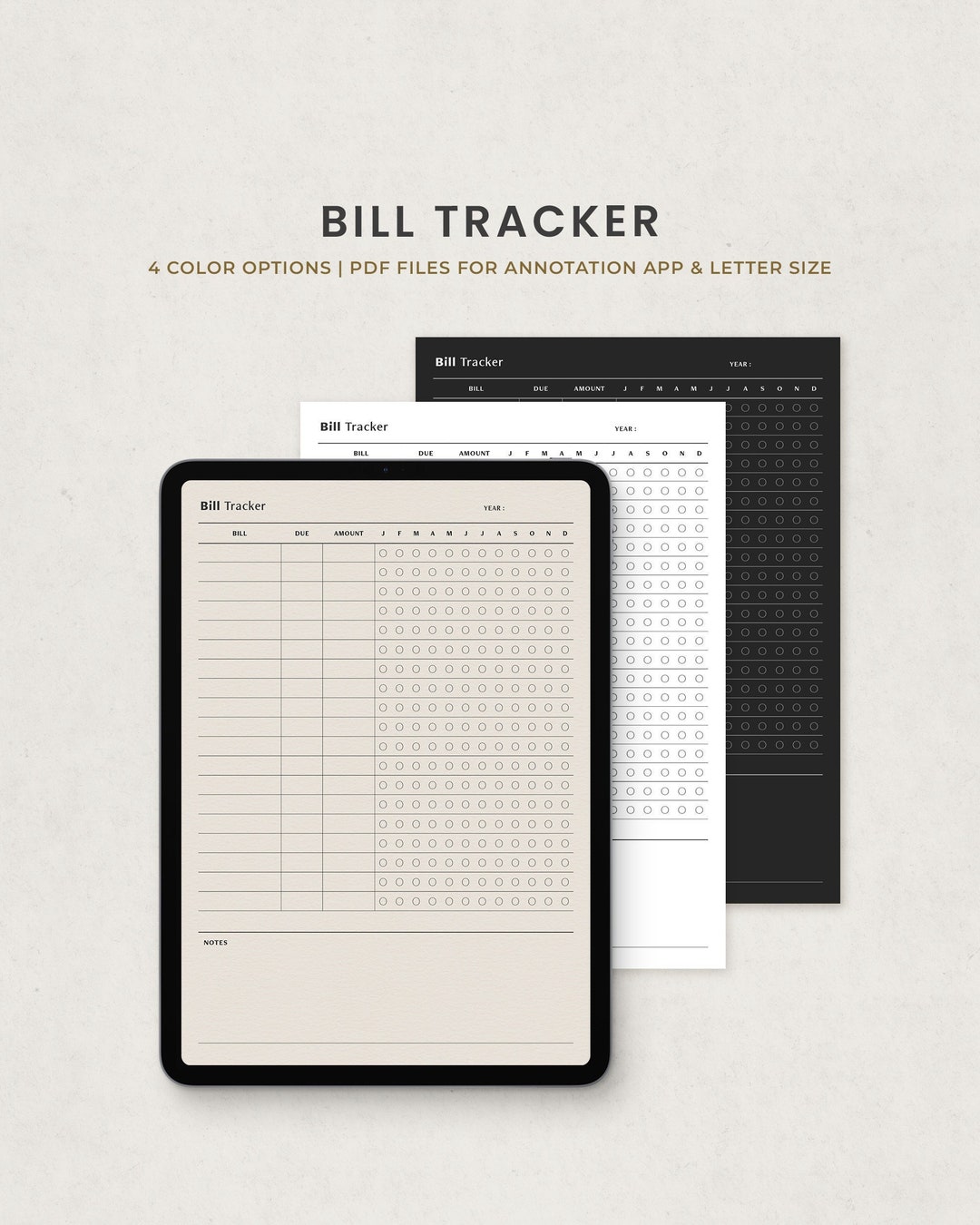 Bill Tracker Digital Template for iPad Goodnotes, Monthly Yearly Bill ...