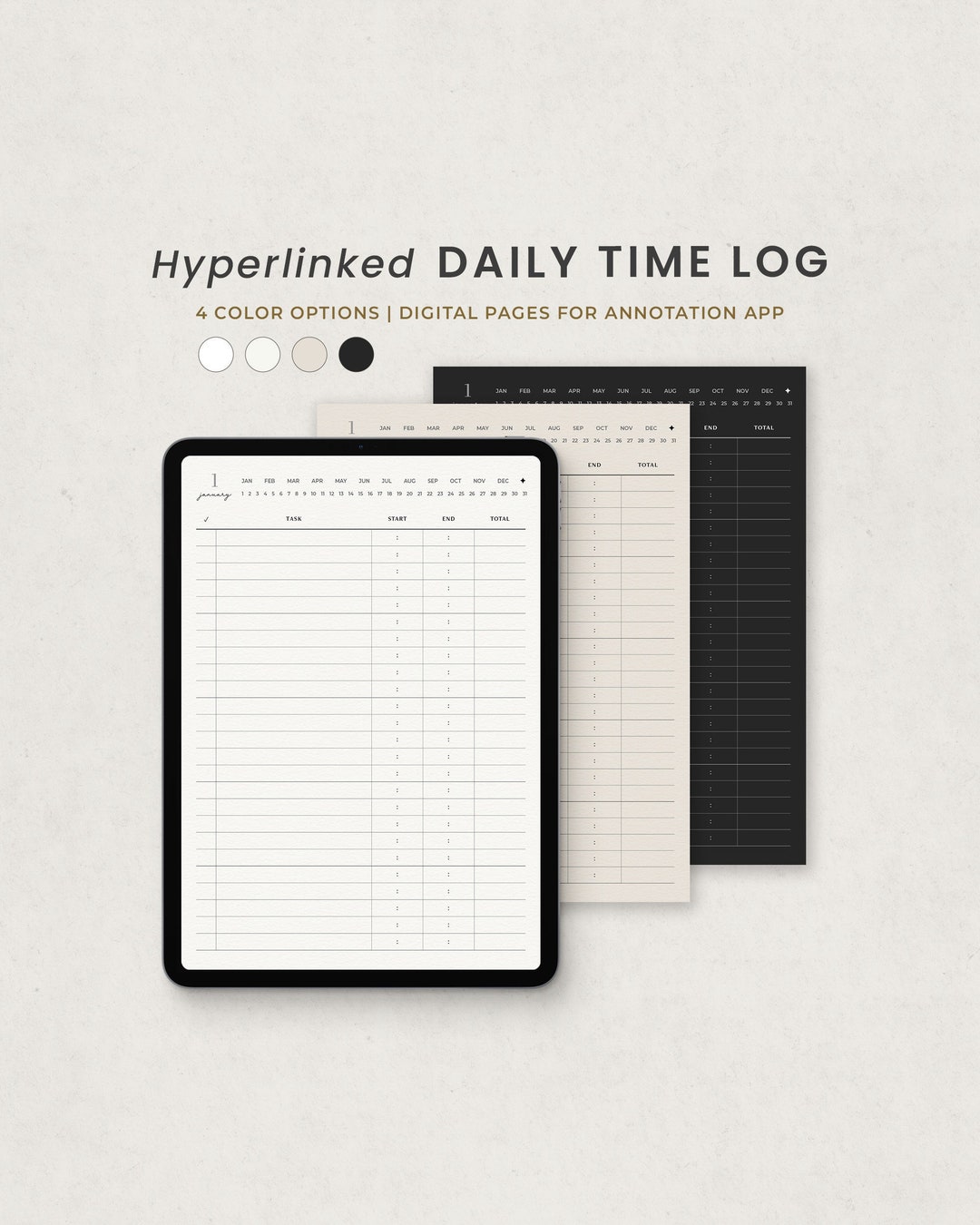 Time Log, Task Tracker, Work Log Hyperlinked Digital Planner for ...