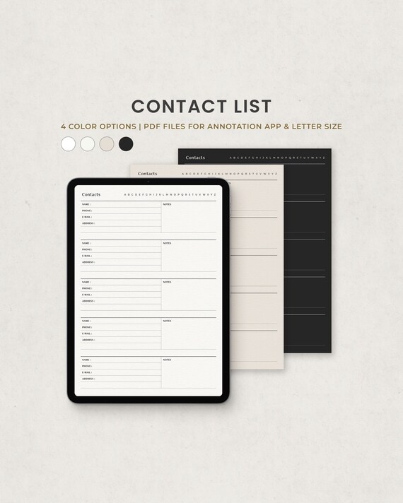 Contact List Digital Template Address Tracker Address Book - Etsy