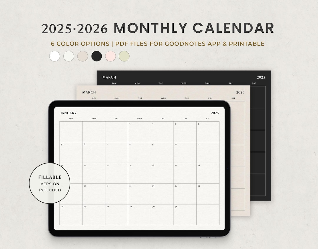 Monthly Calendar Digital, 2025 2026 Goodnotes Monthly Planner, Monthly ...