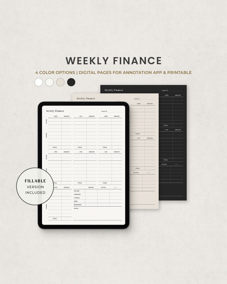 Weekly Finance Tracker, Weekly Budget, Expense Log Digital Planner ...