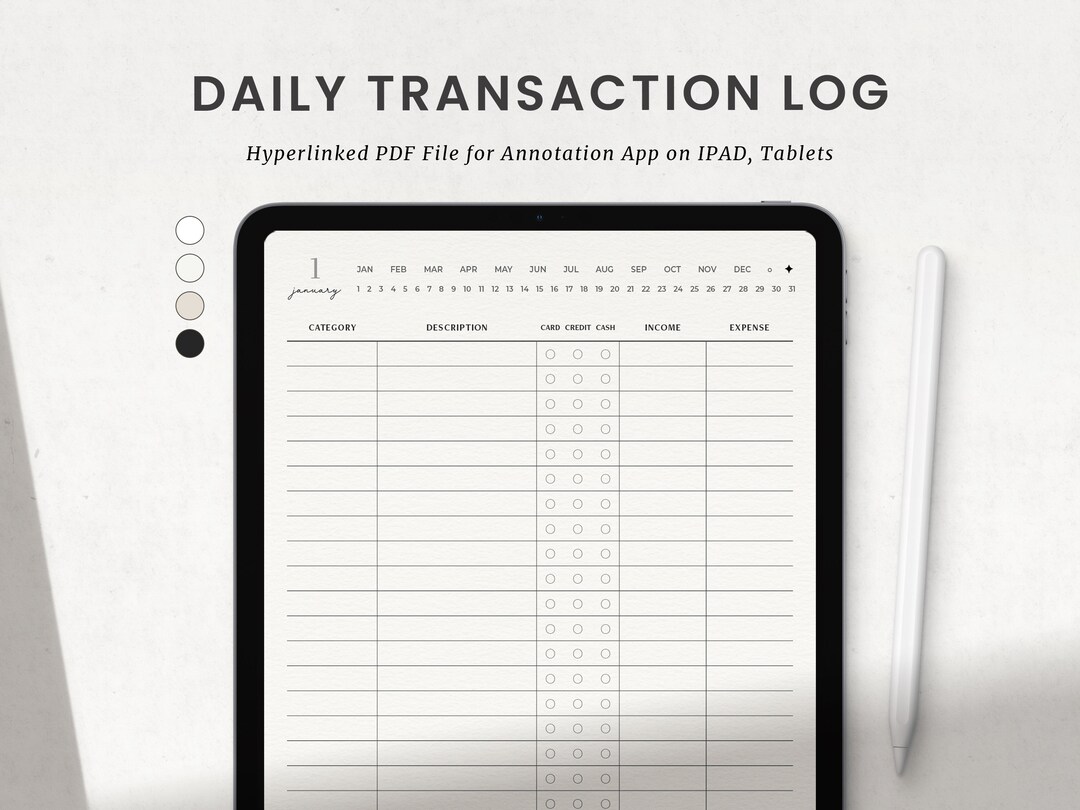 Hyperlinked Transaction Log, Daily Income and Expenses, Spending ...