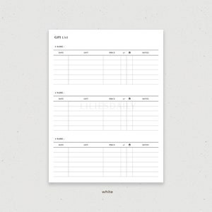 Gift List Planner, Event Gift Tracker, Monthly Yearly Guest Gift ...
