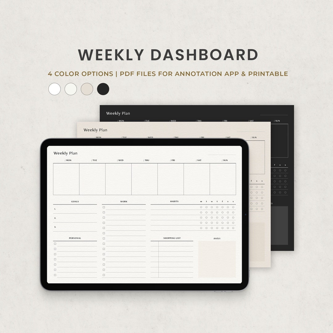 Digital Weekly Planner, Weekly Dashboard Template for Goodnotes ...