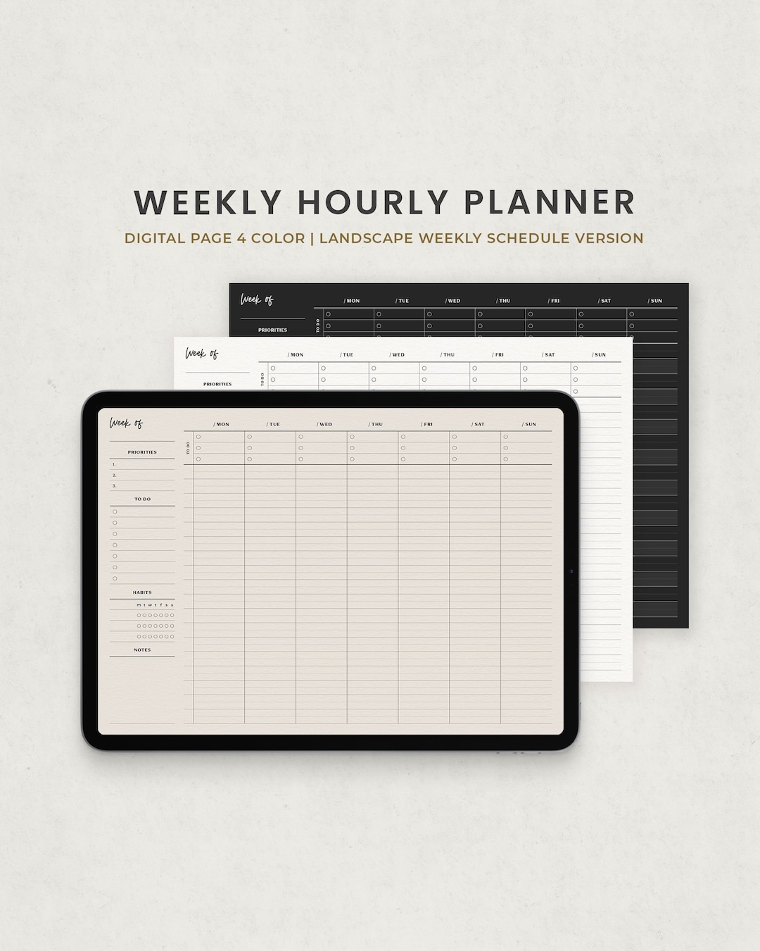 Weekly Hourly Digital Planner for iPad Goodnotes Notability, Weekly ...