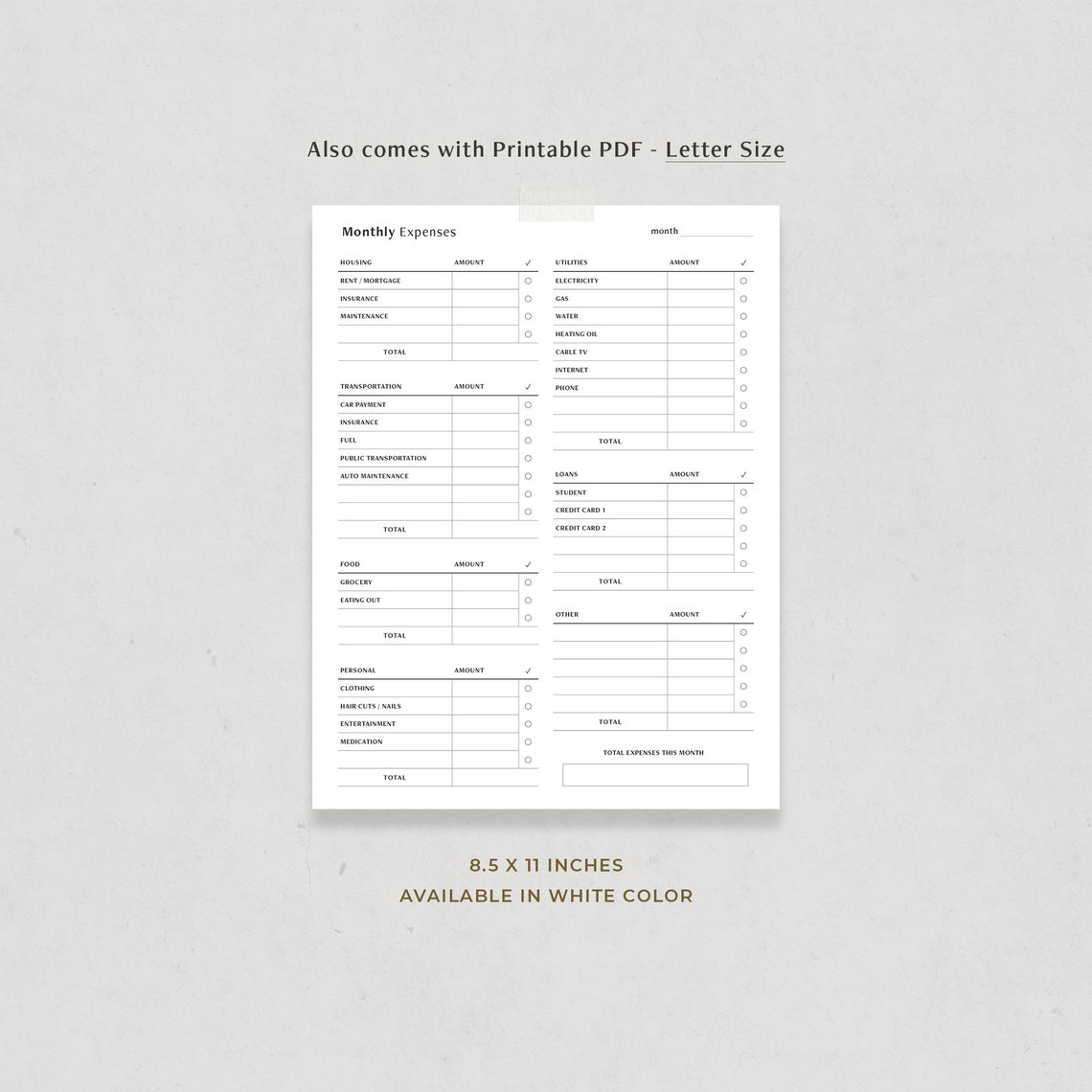 Monthly Expenses Bill Tracker Budget Digital Planner | Etsy