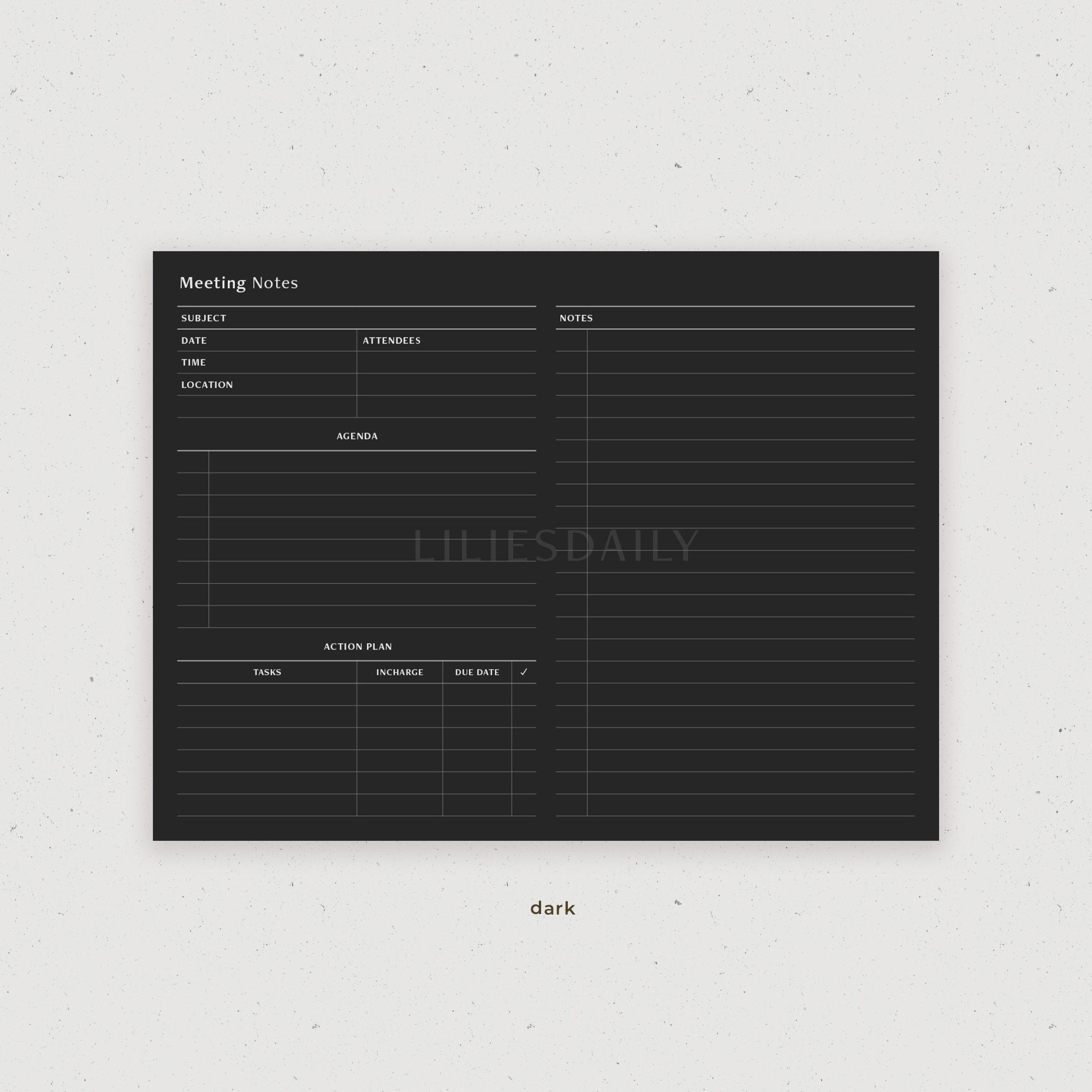 Digital Meeting Notes, Meeting Minutes Landscape Template Printable ...