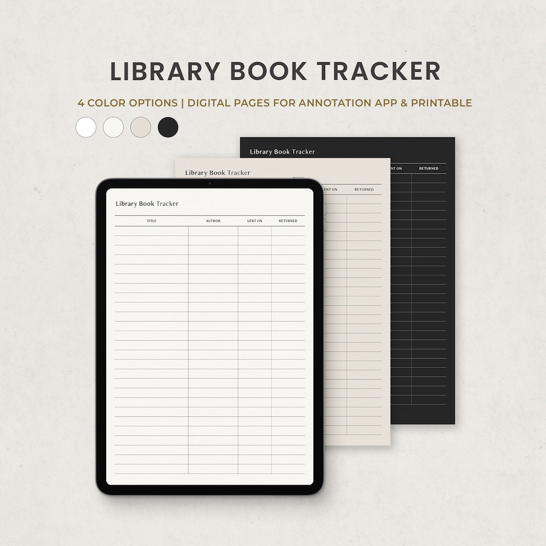 Library Book Tracker Digital Inserts, Book Return Log, Library Log ...