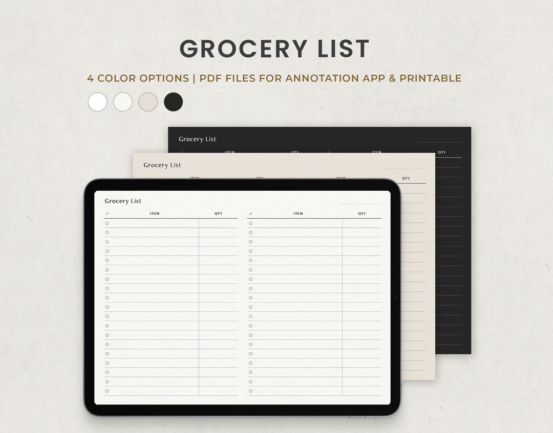 Minimal Grocery List, Shopping List, Meal Plan Checklist Digital ...
