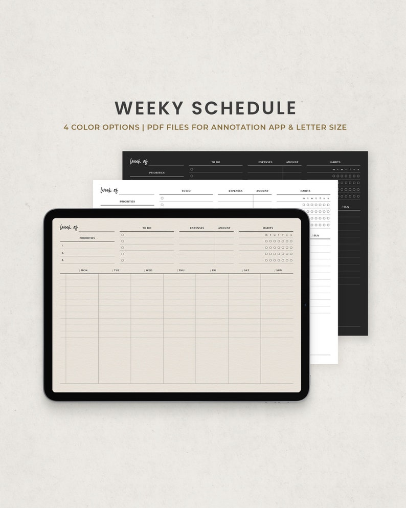 Weekly Schedule Weekly Hourly Planner Weekly Digital - Etsy