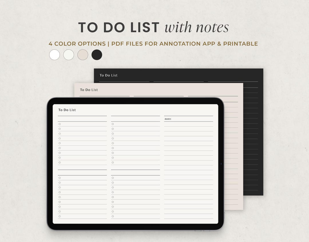 To Do List With Notes, Landscape Daily Checklist, Task List Digital ...