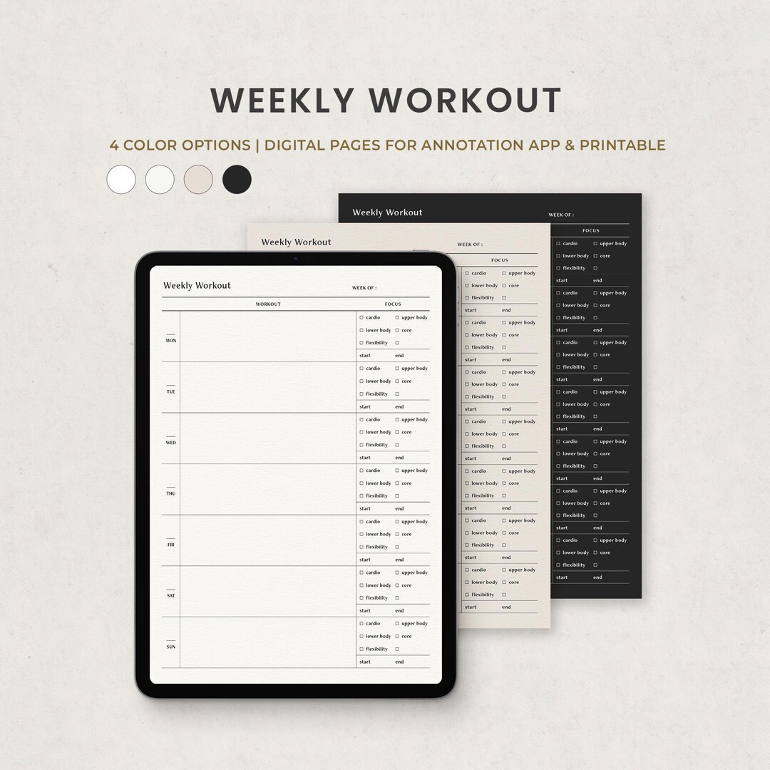 Weekly Workout Planner, Fitness Planner, Exercise Planner Digital ...