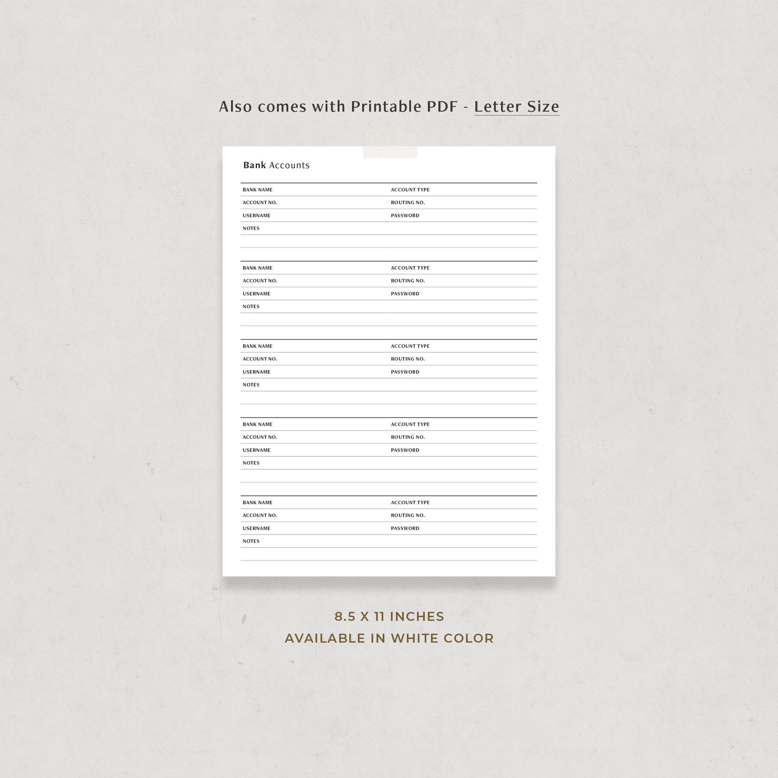 Bank Account Information Tracker Digital Planner Template for - Etsy