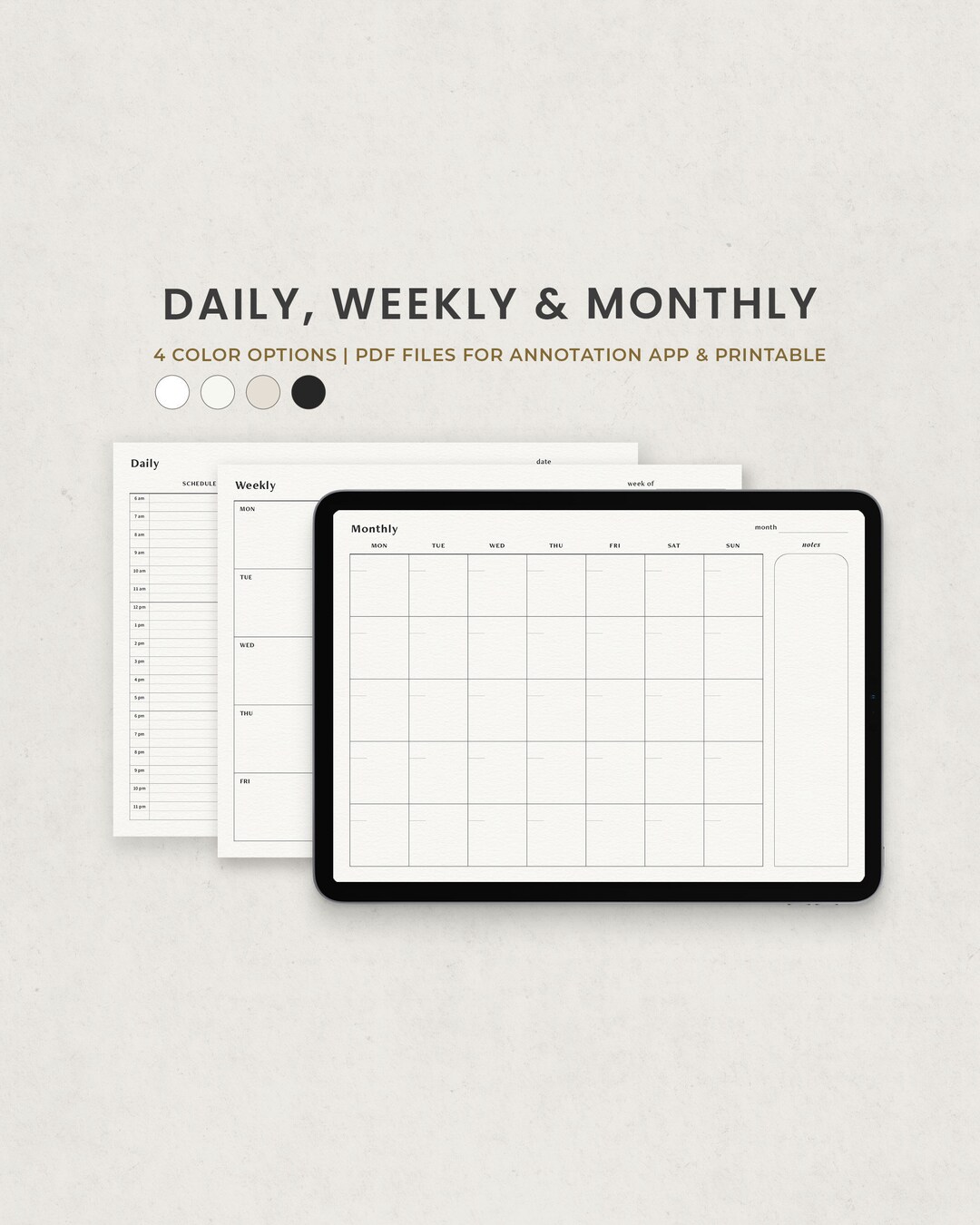 Daily Weekly Monthly Planner Bundle, Digital Planner Template Set for ...