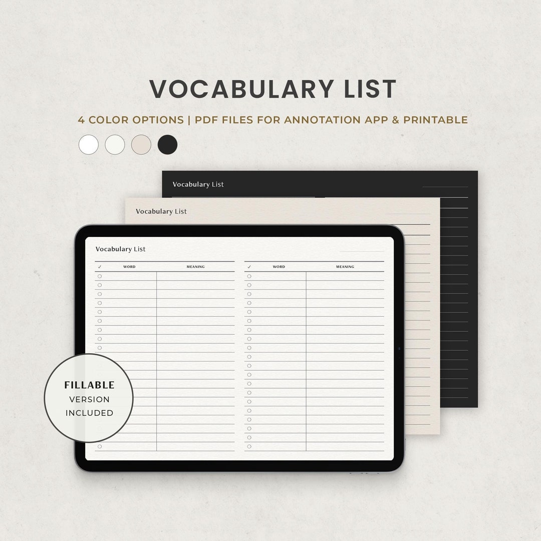 Vocabulary Note, Word Notes, Language Learning Study Note Landscape ...