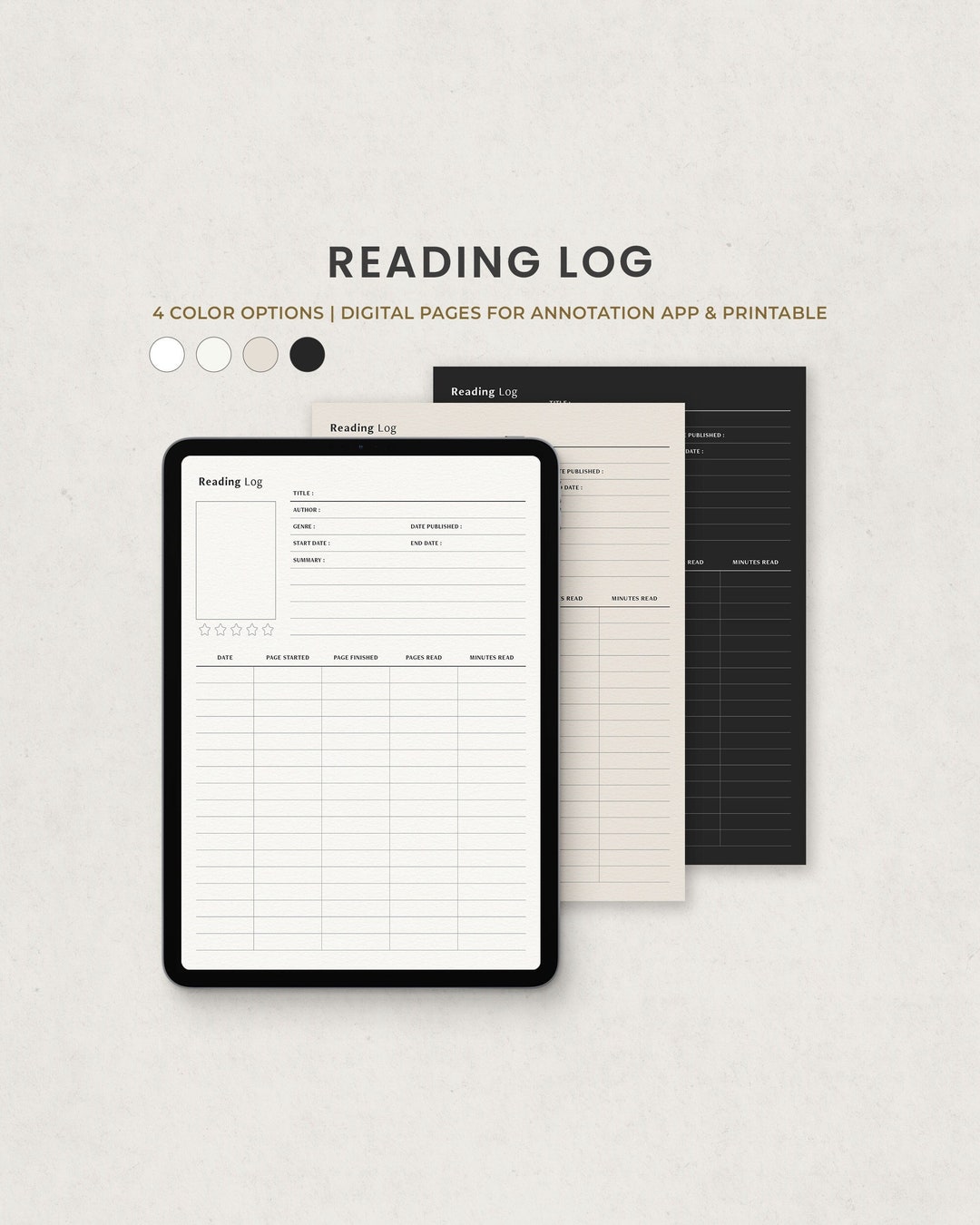 Reading Log, Currently Reading Book Page Tracker Digital Planner ...