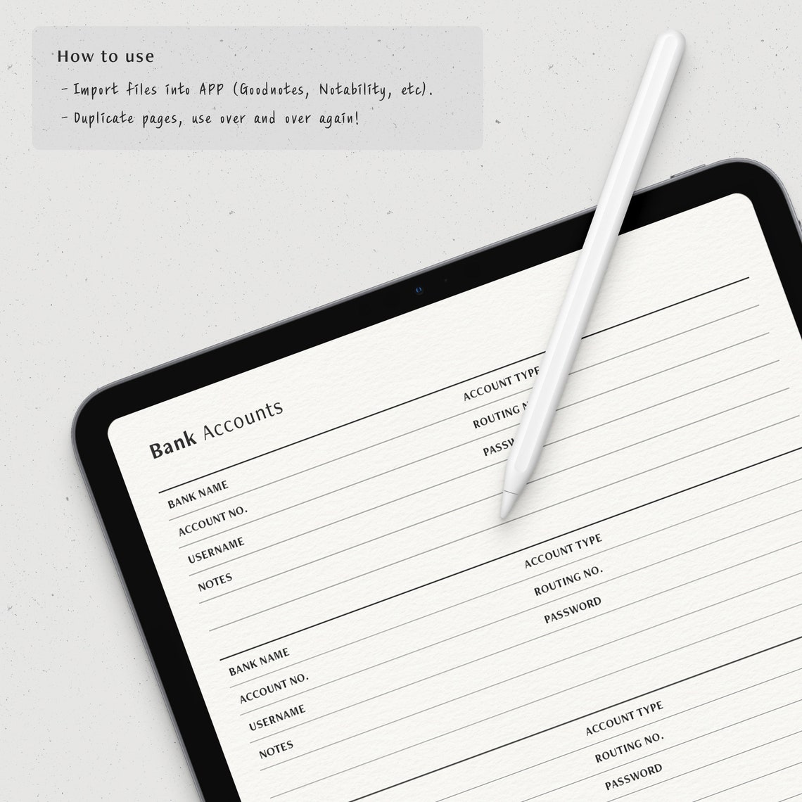 Bank Account Information Tracker Digital Planner Template for - Etsy