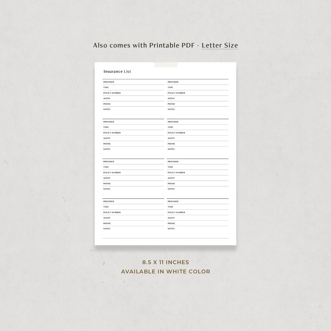 Insurance Information Tracker Insurance Contact List Digital - Etsy